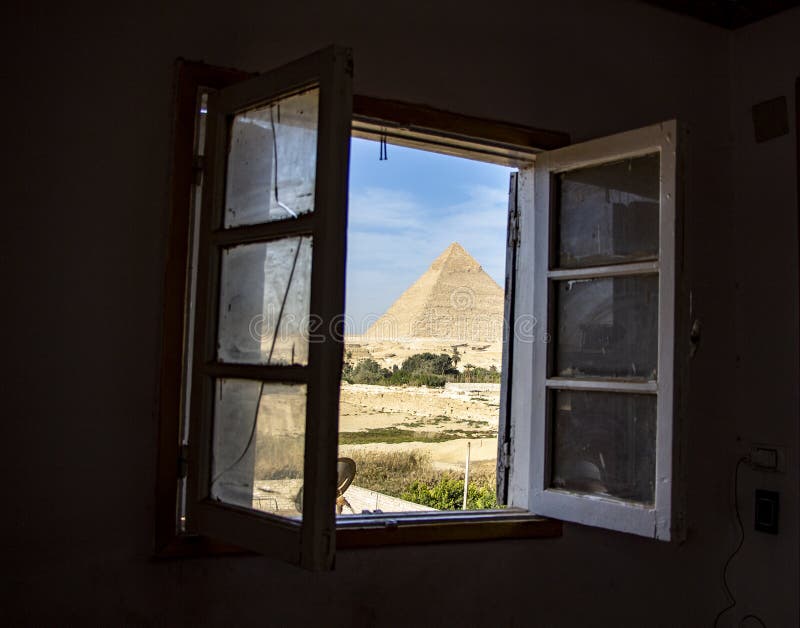 Great Pyramid of Giza from My Window Stock Photo - Image of archeology ...