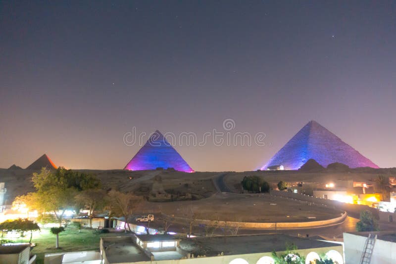 The Great pyramid at night stock image. Image of famous - 97386113