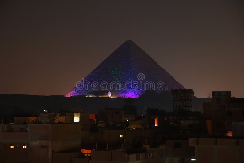 Great Pyramids of Ancient Egypt in Giza, Cairo at Night Stock Photo ...