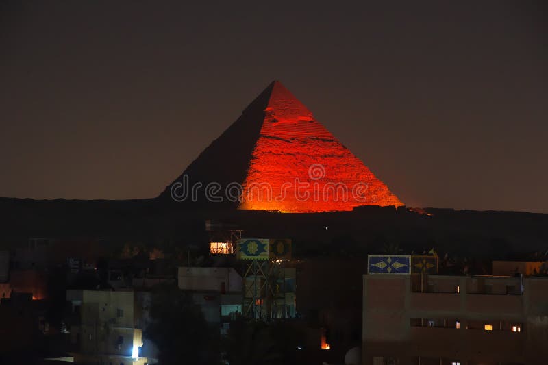 Great Pyramids of Ancient Egypt in Giza, Cairo at Night Stock Photo ...
