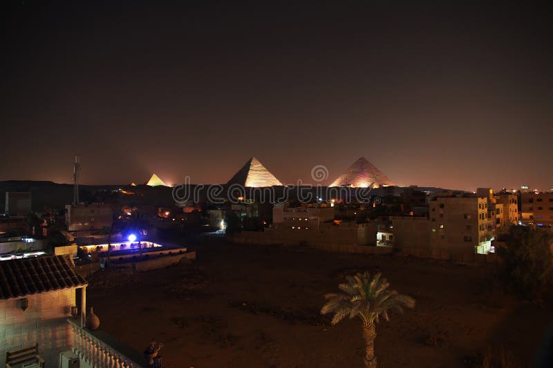 Great Pyramids of Ancient Egypt in Giza, Cairo at Night Stock Photo ...