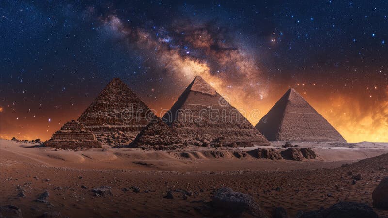 The Great Pyramids of Giza Illuminated by Starlight, Creating a ...