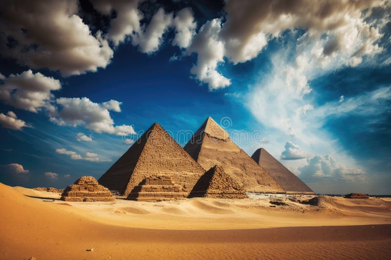 The Great Pyramids of Giza Under a Cloudy Blue Sky Stock Illustration ...