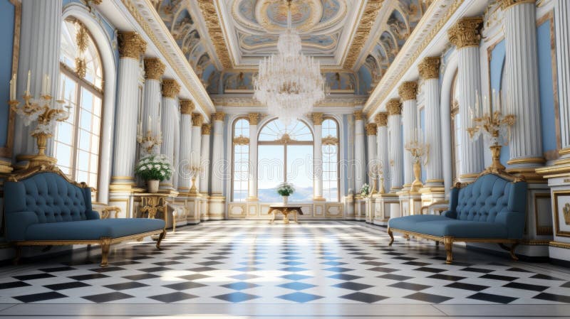 Great Reception Room in the Castle Stock Illustration - Illustration of ...