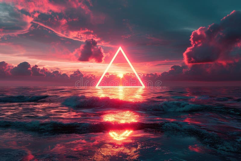 The Great Red Floating Triangle Beyond Ocean that Surrounded with Empty ...