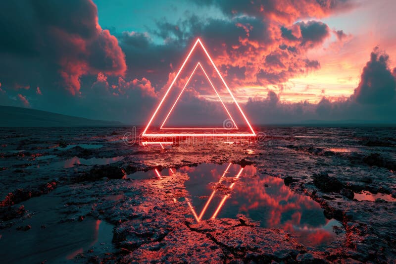 The Great Red Floating Triangle Beyond Ocean that Surrounded with Empty ...