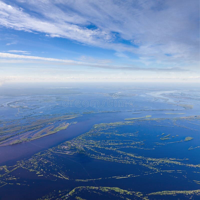 Great River during Spring Flood, Top View Stock Photo - Image of high ...
