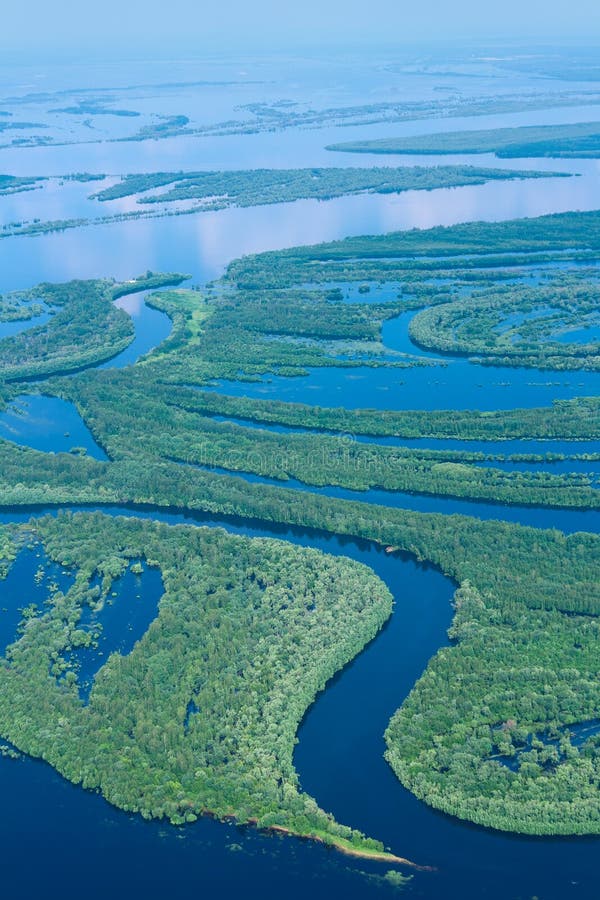 Great River during Spring Flood, Top View Stock Image - Image of high ...