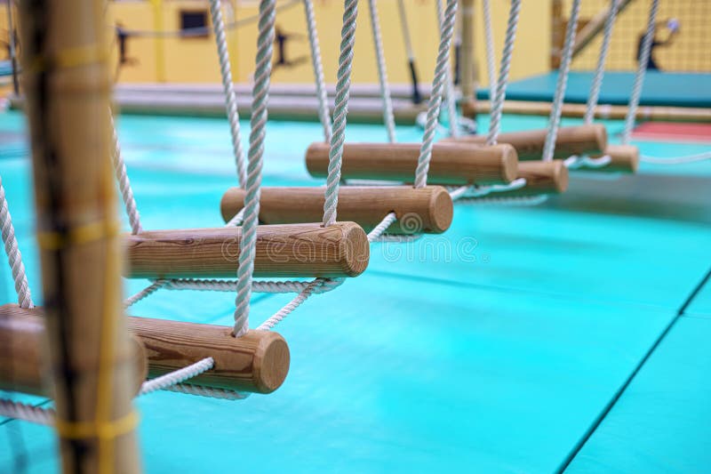 Great Rope Bridge in the Gym Stock Image - Image of balance, overcoming ...