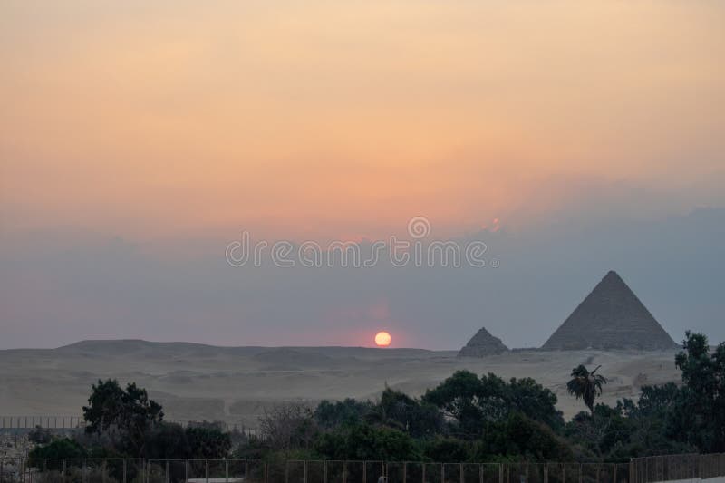 Great Sphinx and Great Pyramid of Cheops, Cairo, Egypt. Ancient Statue ...