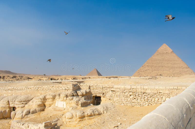 Great Sphinx and Great Pyramid of Cheops, Cairo, Egypt. Ancient Statue ...