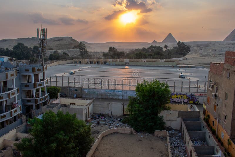 Great Sphinx and Great Pyramid of Cheops, Cairo, Egypt. Ancient Statue ...
