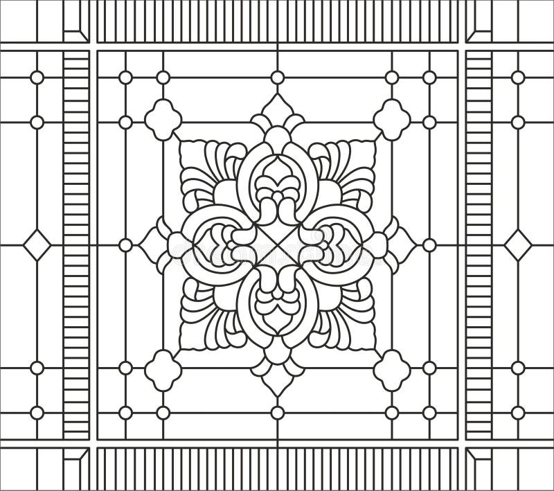 Stained-glass Panel in a Rectangular Frame, Abstract Floral Stock ...