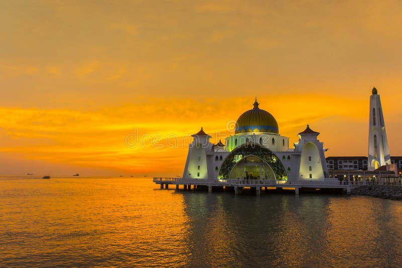 Great Sunset and Floating Mosque Stock Photo - Image of beach, asia ...