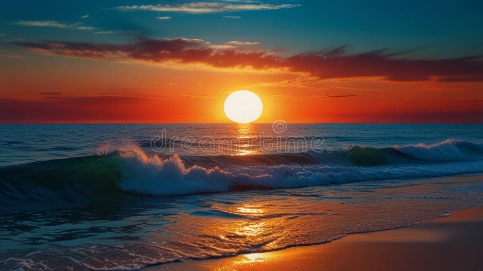 Great Sunset Horizon Over the Ocean Stock Illustration - Illustration ...