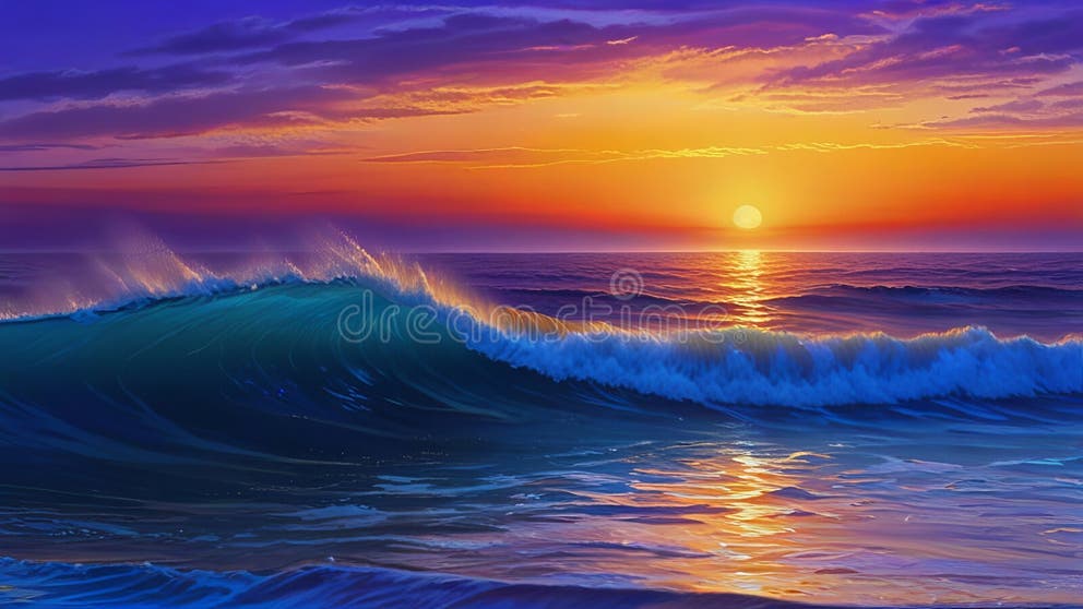 Great Sunset Horizon Over the Ocean Stock Illustration - Illustration ...