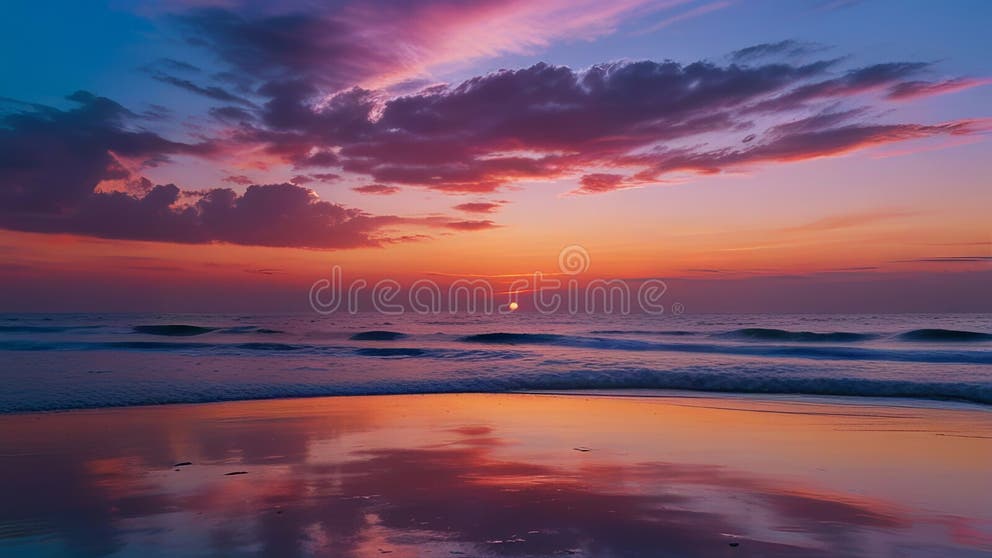 Great Sunset Horizon Over the Ocean Stock Illustration - Illustration ...