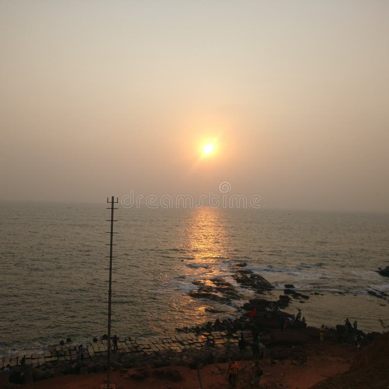 A Great Sunset View by the Ocean from the Beach Stock Image - Image of ...