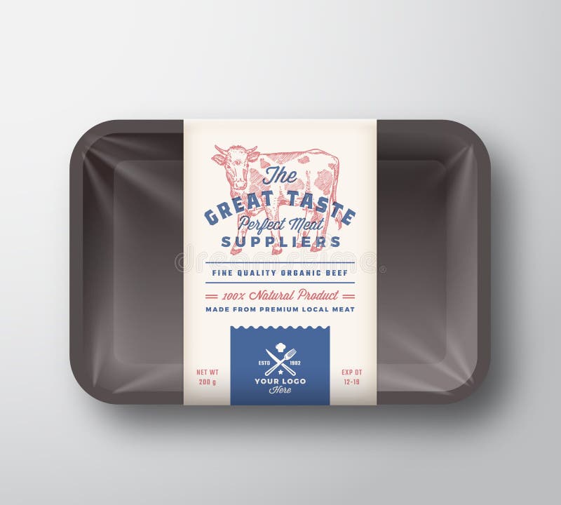 Great Taste Beef. Abstract Vector Meat Plastic Tray Container with ...
