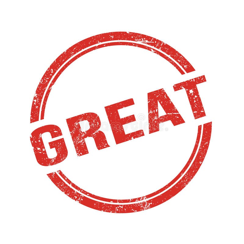 GREAT Text Written on Red Grungy Round Stamp Stock Illustration ...