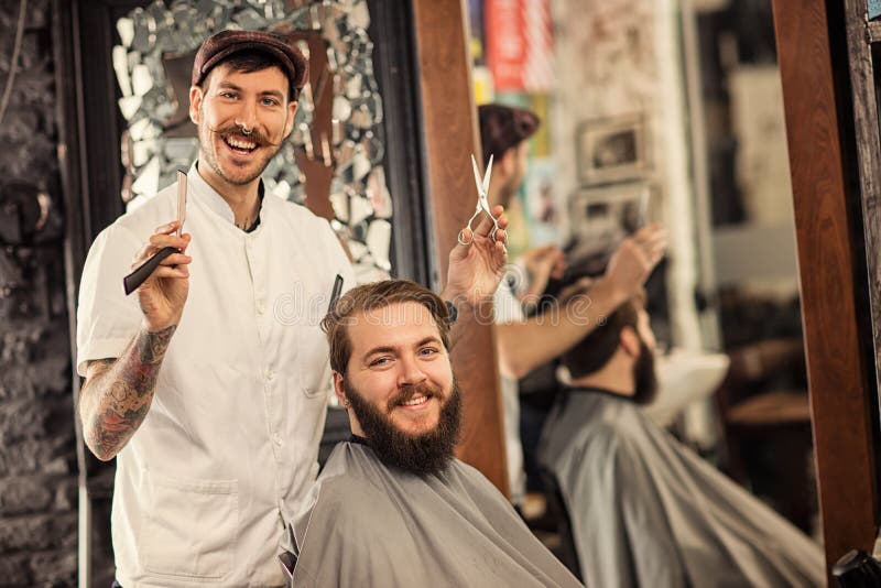 Great Time at Barbershop with Barber Stock Image - Image of hairdresser ...