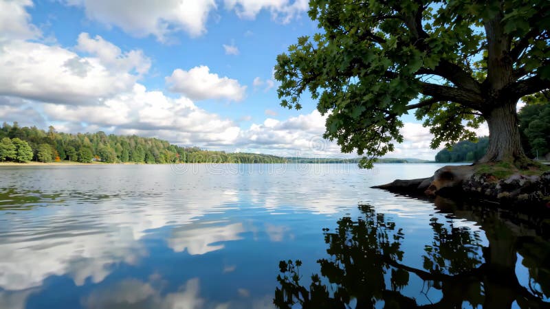 Great Trees on the Lake and Nature of the Forest, Generative AI Stock ...