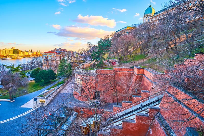 The Great View in Buda Castle on the Top of the Hill and the Funicular ...