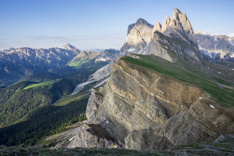 Great View of the Dolomites. Seceda Summit at Sunset Stock Image ...