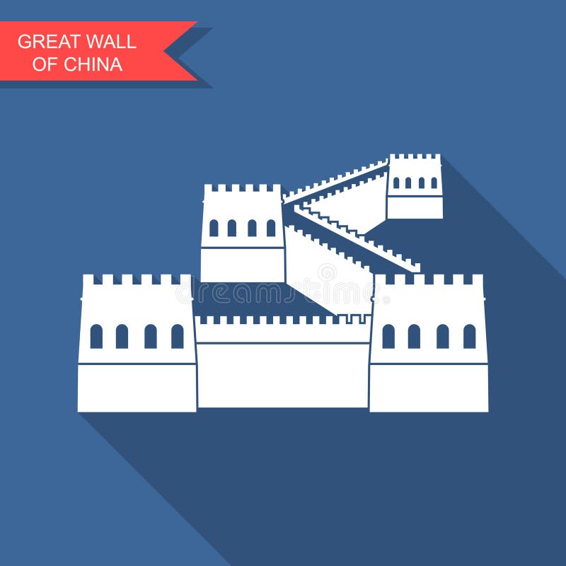 Great Wall of China Icon in Flat Style. Vector Illustration with Long ...