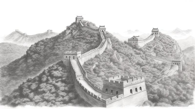 Great Wall Of China Pencil Drawing