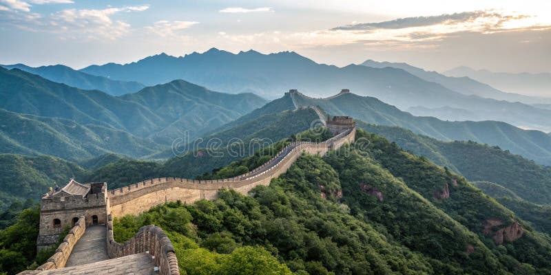 The Great Wall of China with Mountain Backdrop Stock Illustration ...
