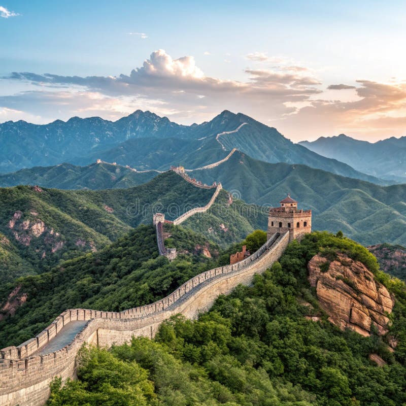 The Great Wall of China with Mountain Backdrop Stock Illustration ...