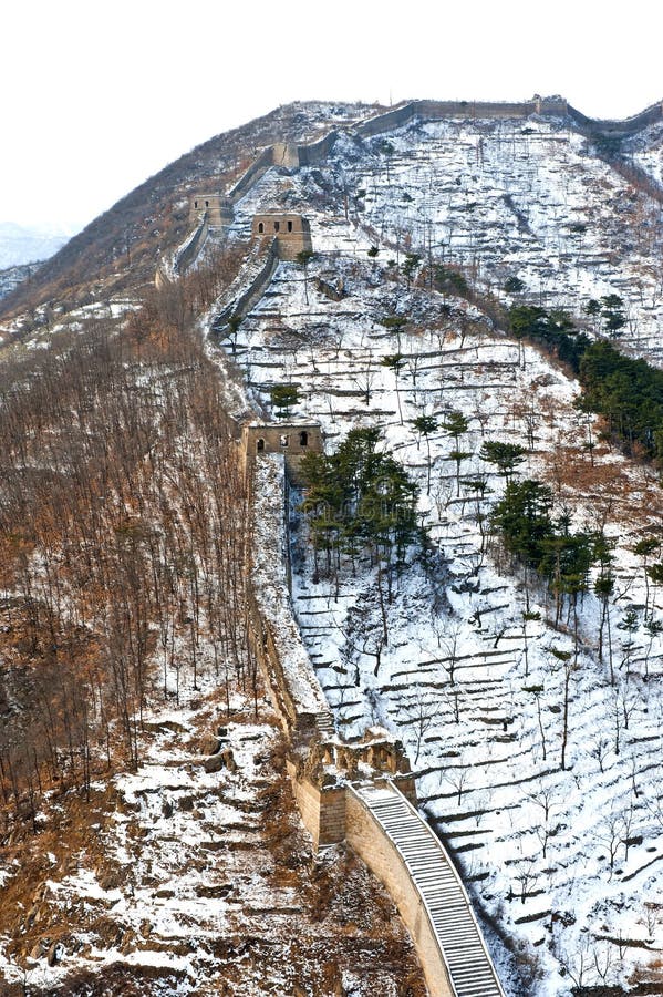 The Great Wall of China in Snow Stock Photo - Image of mountain, great ...