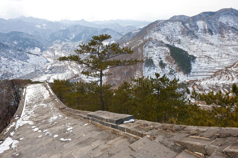 The Great Wall of China in Snow Stock Photo - Image of fort, hiking ...