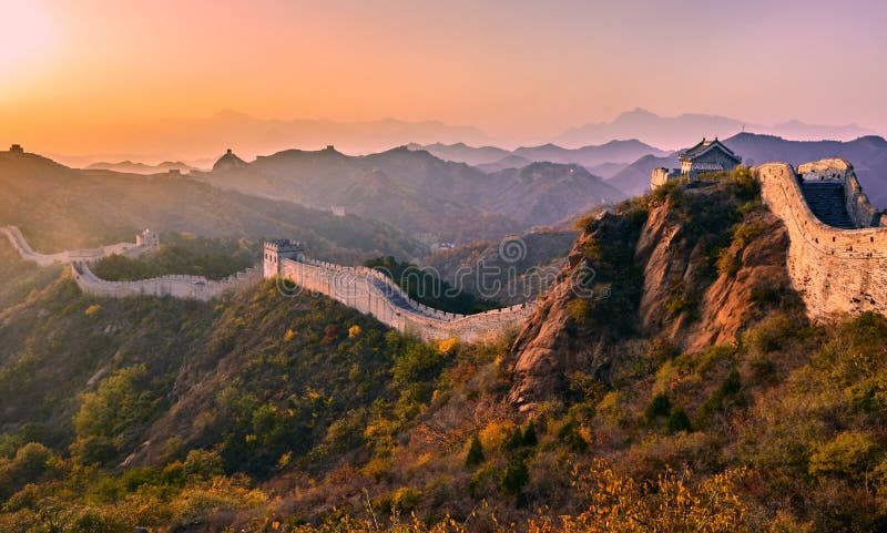 The Majestic Great Wall Sunset Stock Photo - Image of dust, stone ...