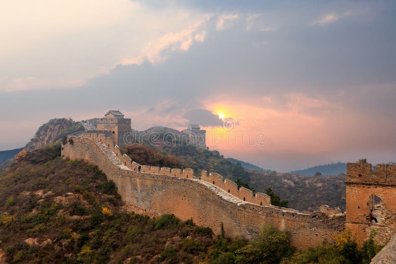 Great wall in sunset stock image. Image of protection - 21875087