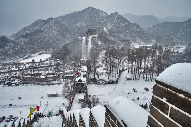 The Great Wall in winter stock image. Image of mountain - 142831267