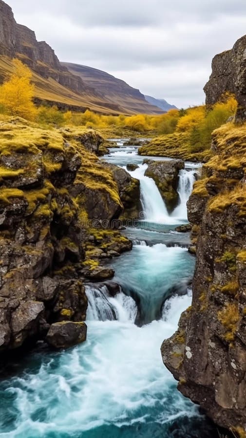 The Great Waterfall Falling from Mountains Top View Stock Illustration ...