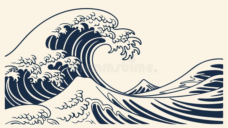 Great Wave Art, Japanese Style and Ocean Wave Power. Vector Design ...