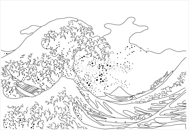The Great Wave in Kanagawa`, Also Known As the Great Wave. Black and ...