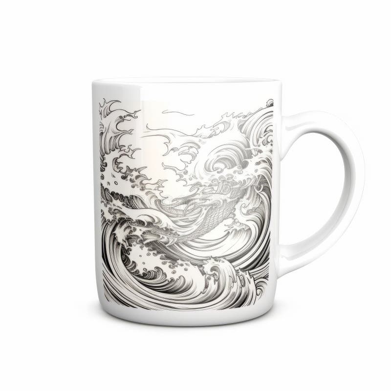 The Great Wave Mug with Engraving on White Background Stock ...