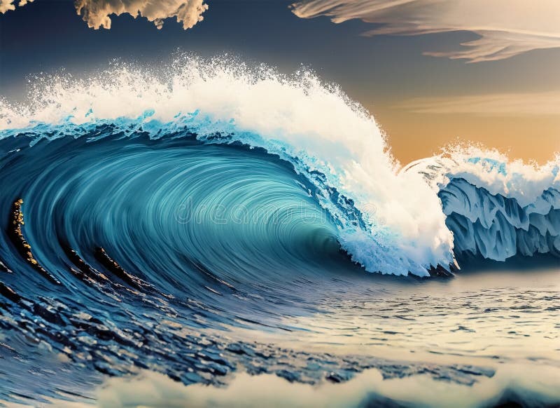 Great Wave in Ocean As Japanese Style. Generative AI Stock Illustration ...