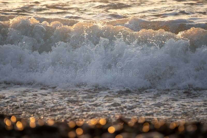 Great Wave Tide at Sunset Closeup on the Beach Stock Image - Image of ...