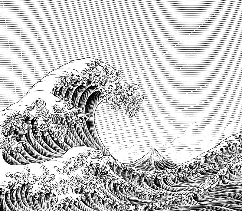 Great Wave Vintage Japanese Engraved Woodcut Style Stock Vector ...