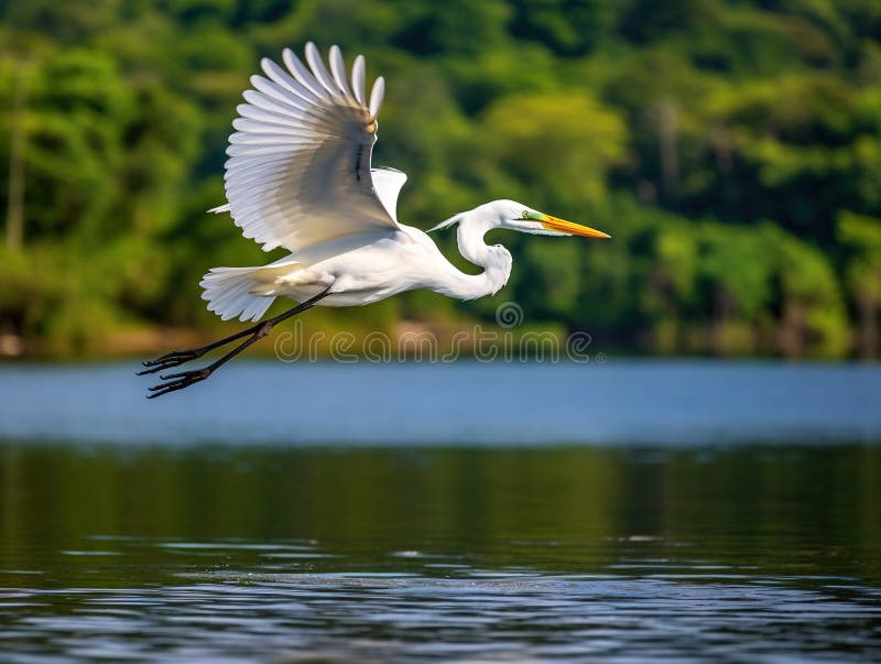 Great White Egret in Flight Stock Illustration - Illustration of ...