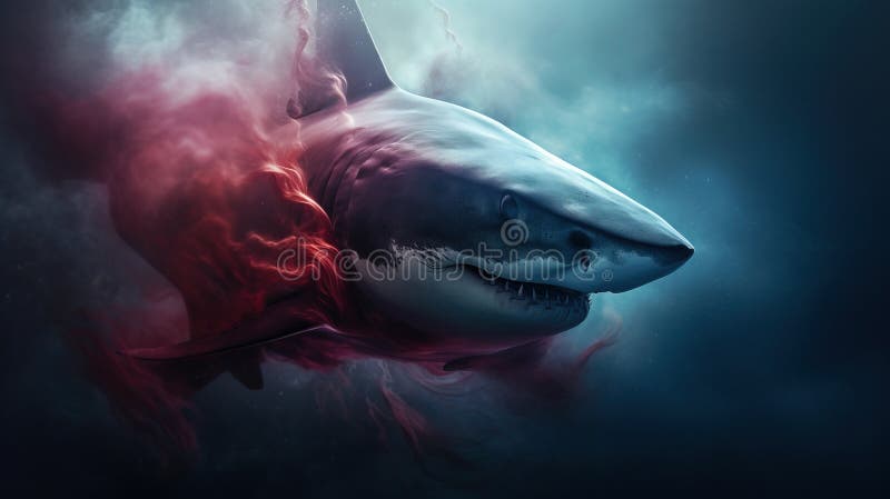 Scary Shark in Water Red with Blood Stock Illustration - Illustration ...
