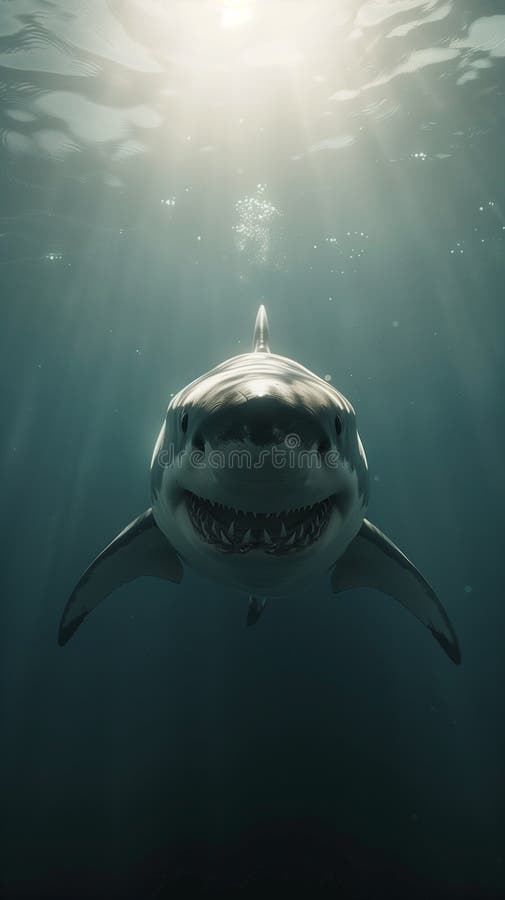 Great White Shark Approaching Close-up Underwater Stock Illustration ...