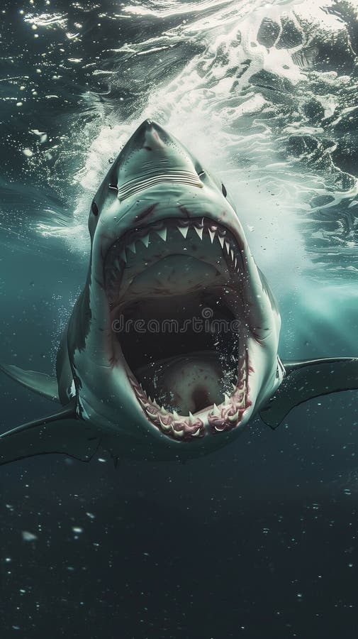 Great White Shark Attacking with Jaws Wide Open Close-up Stock ...