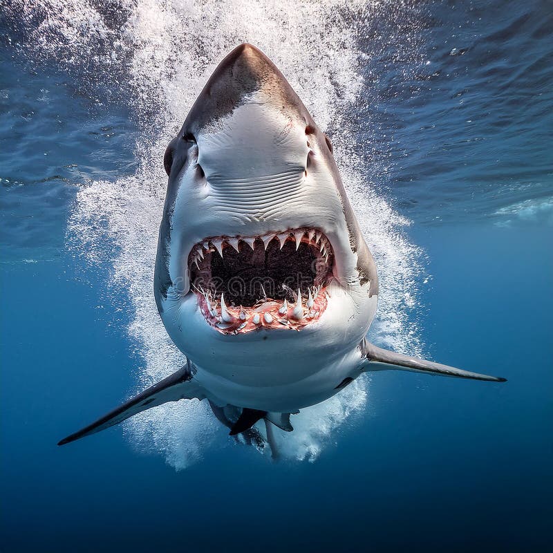 Great White Shark Attacking in the Ocean. Stock Illustration ...