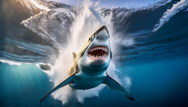 Great White Shark Attacking in the Ocean. Stock Illustration ...